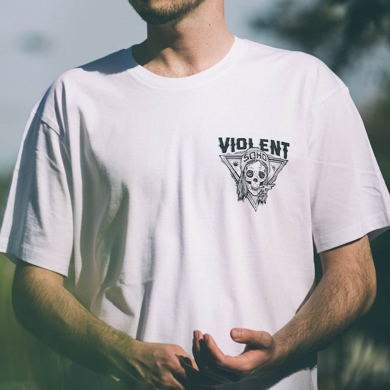 Violent Soho - Blazin' Skull Tee - White – 24Hundred